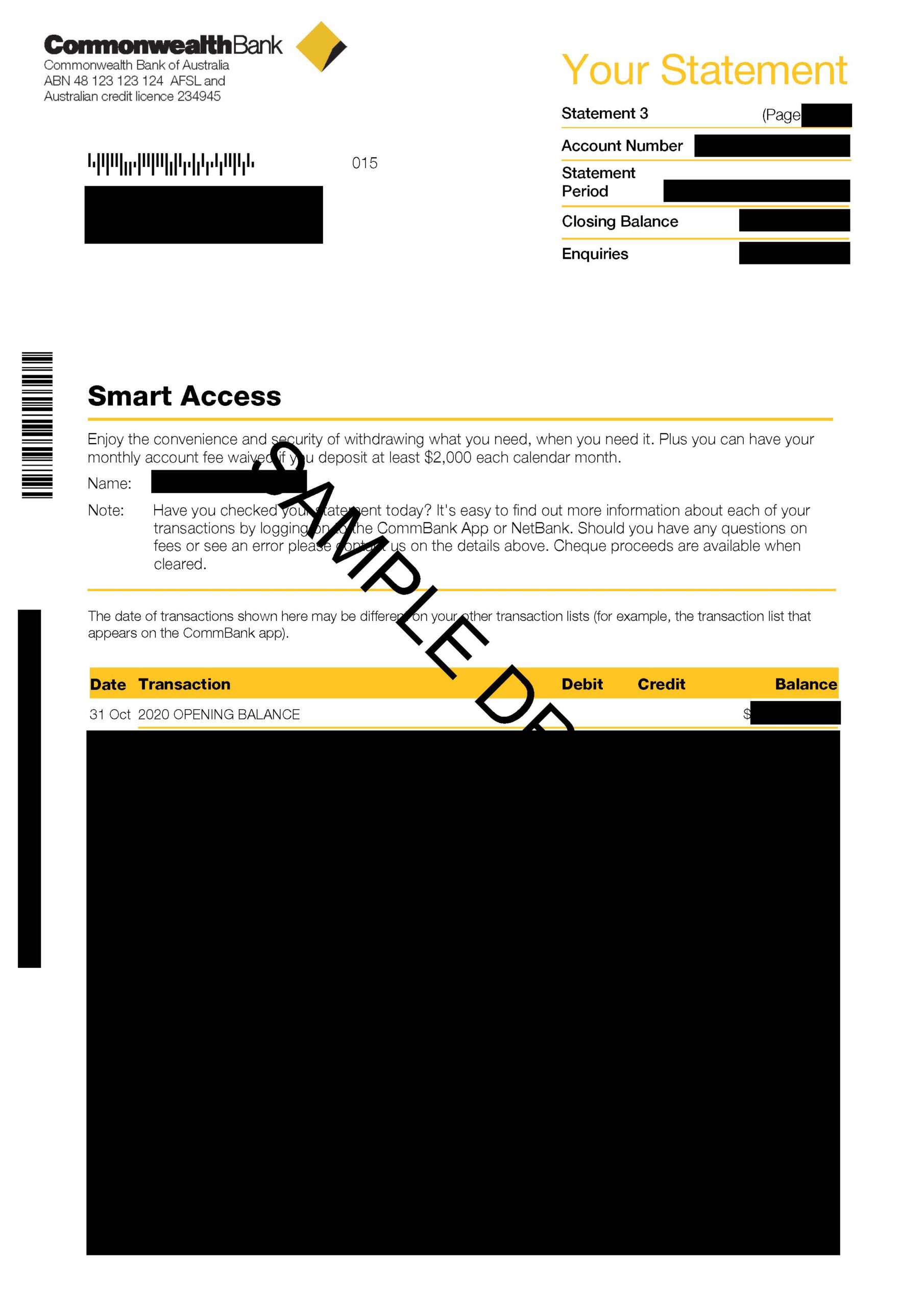 Sample of Austrailan Bank Statement - Editing Bank Statements