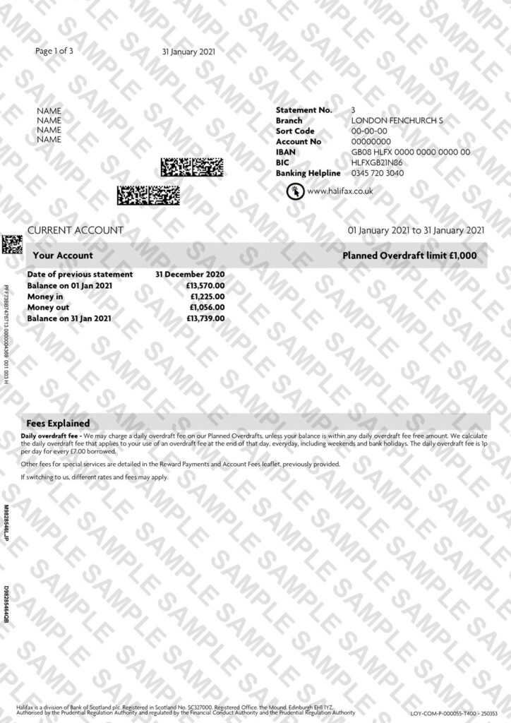 Sample of UK Bank Statements - Editing Bank Statements